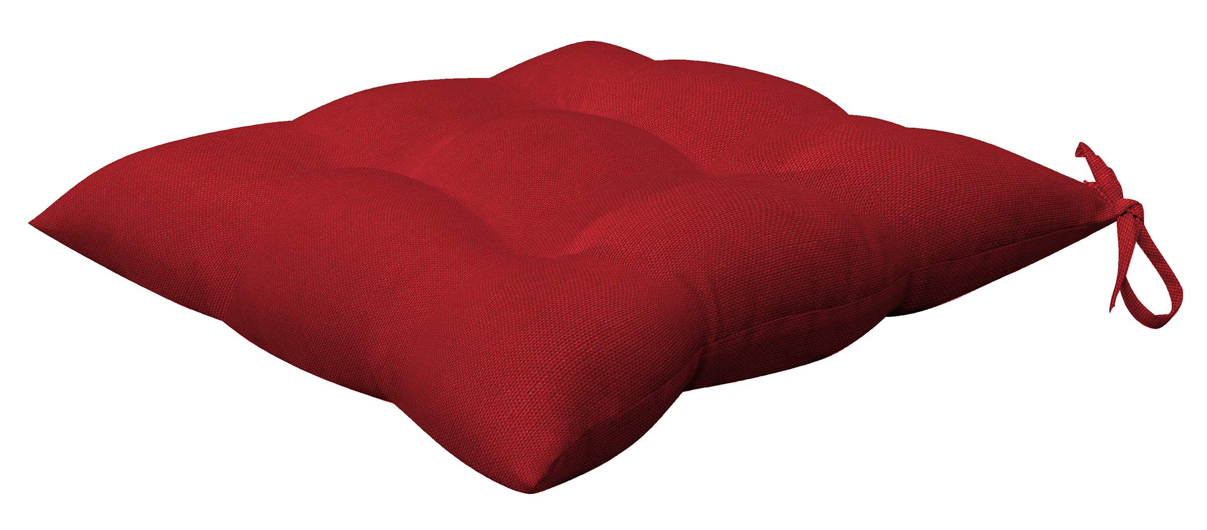 Honeycomb Indoor/Outdoor Textured Solid Scarlet Red Square Tufted Seat Cushion: Recycled Polyester Fill, Weather Resistant, Pack of 2 Patio Cushions: 17" W x 17" D x 4" T