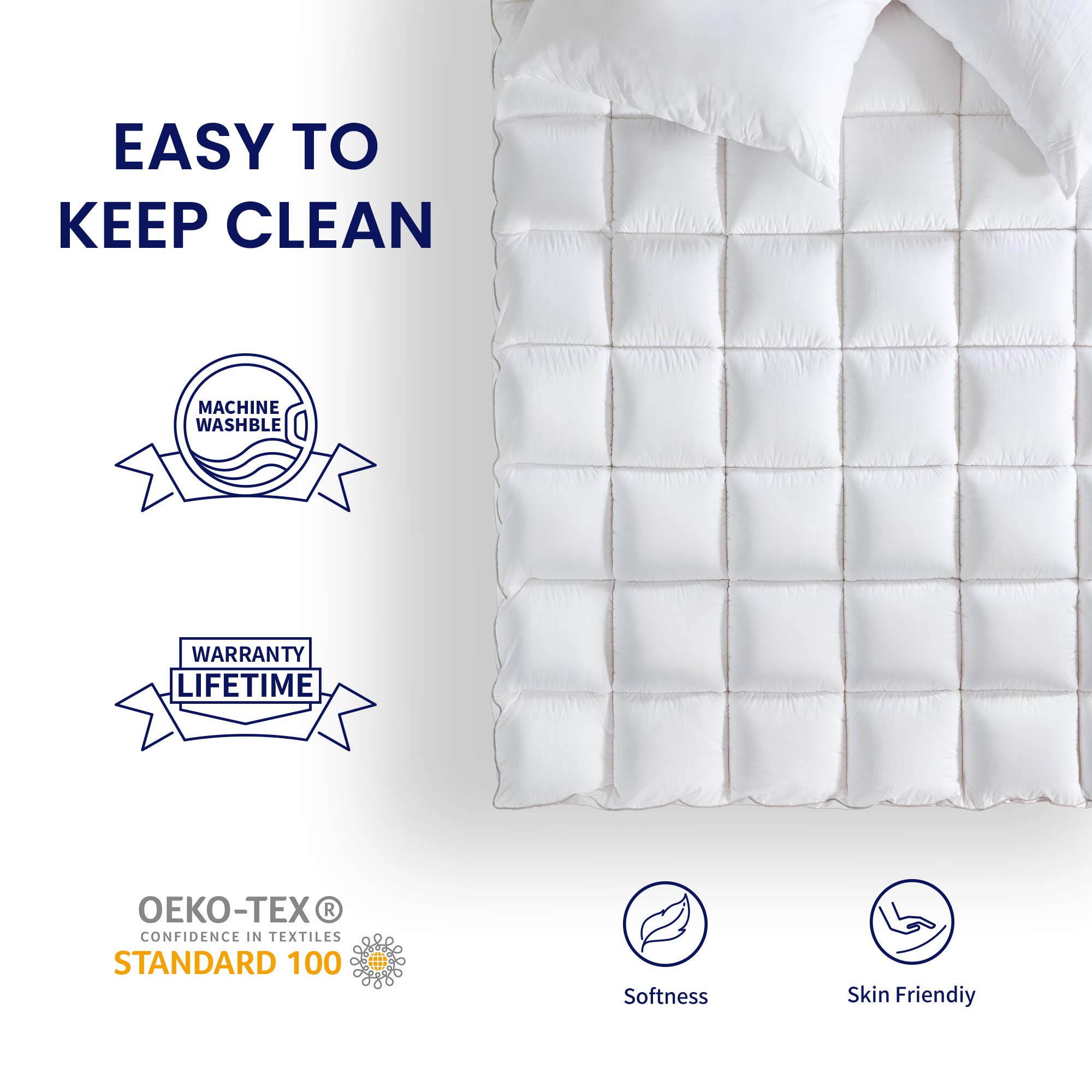 SLEEP ZONE Queen Size Cotton Mattress Pad, Machine Washable Mattress Protector Cover, Soft Cotton Top Cooling Mattress Topper Fits 8-21 inch Deep Pocket, Queen