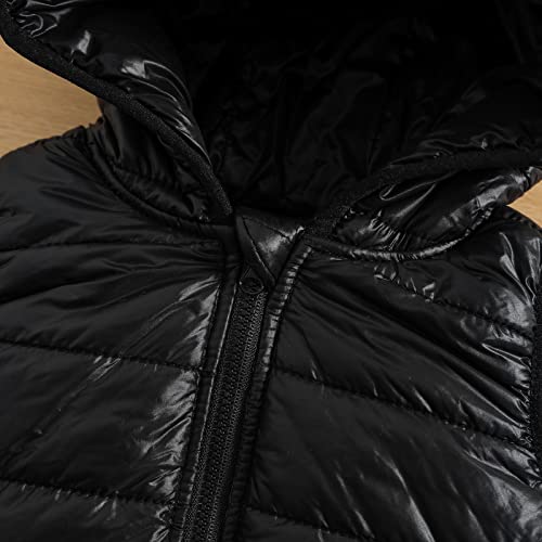 LOPJGH Toddler Baby Boys Girls Jacket Coats Bear Ears Hooded Solid Color Puffer Warm Down Coat Winter Outerwear (Black Vest, 5-6 years)