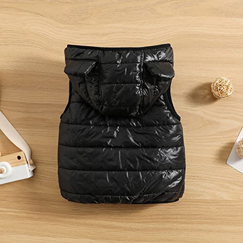 LOPJGH Toddler Baby Boys Girls Jacket Coats Bear Ears Hooded Solid Color Puffer Warm Down Coat Winter Outerwear (Black Vest, 5-6 years)