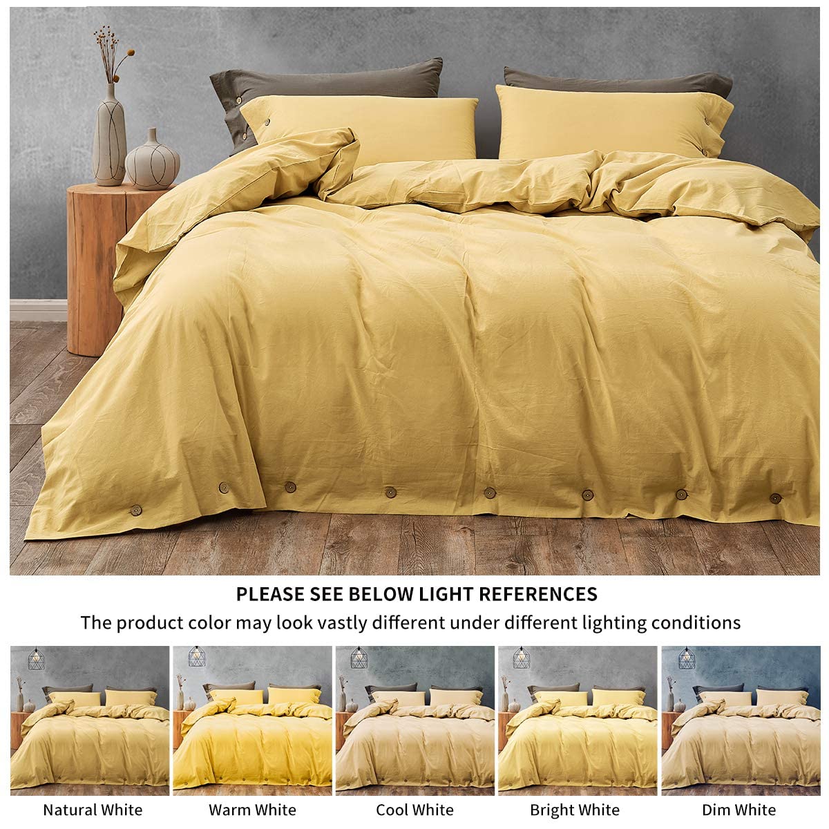 Melingo Mustard Yellow Duvet Cover Twin Size - Cotton Twin Duvet Cover Set, 1 Comforter Cover 68x90 Inches with Button Closure and 1 Pillow Shams (No Comforter)