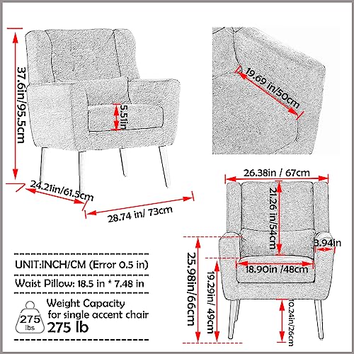 Modern Accent Chair, Chenille Arm Chair Leisure Chair with Pillow Upholstered Comfy Reading Chair 1-Seat Cushioned Sofa with Solid Wood Legs for Living Room Bedroom Studio Balcony (Blackish Green)