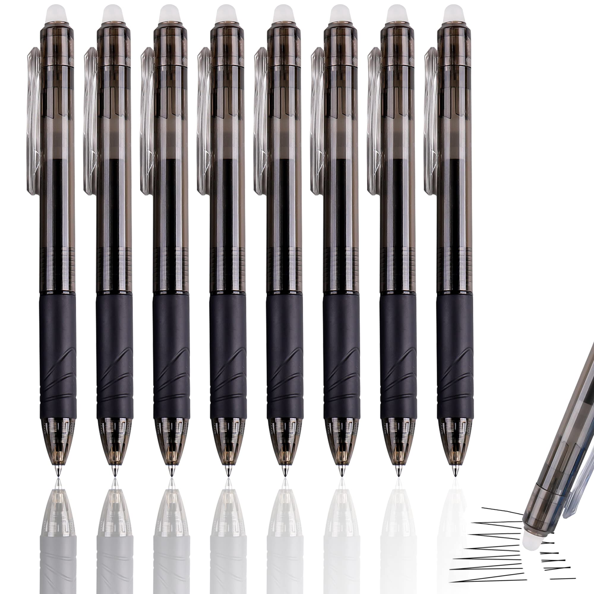 RIANCY Erasable Pens Black Gel Pens Clicker Retractable Fine Point Pen 0.5mm Blue erasable pens Erasable Gel Pens eraser pen Smooth Ink for Drawing note taking Writing Planner and School Supplies