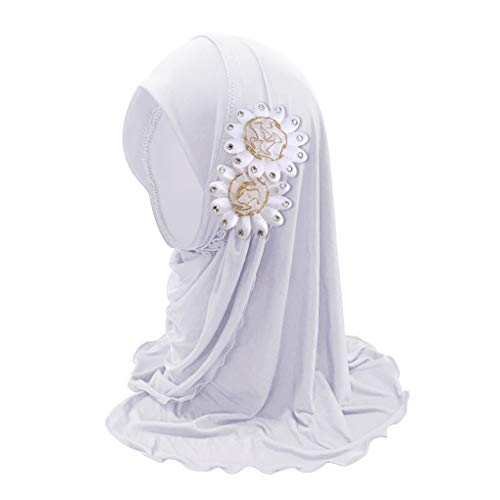 Girls Hijab Head Wrap Muslim Turban Islamic Scraf One Piece Shawls with Flowers