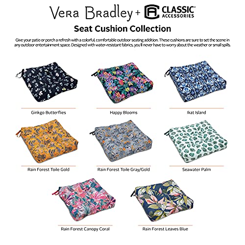 Classic Accessories for Vera Bradley Water-Resistant Patio Chair Cushions, 19 x 19 x 5 Inch, 2 Pack, Rain Forest Canopy Coral