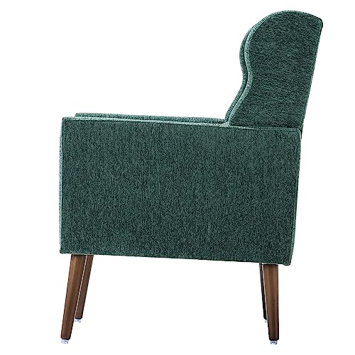 Modern Accent Chair, Chenille Arm Chair Leisure Chair with Pillow Upholstered Comfy Reading Chair 1-Seat Cushioned Sofa with Solid Wood Legs for Living Room Bedroom Studio Balcony (Blackish Green)