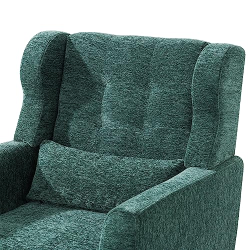 Modern Accent Chair, Chenille Arm Chair Leisure Chair with Pillow Upholstered Comfy Reading Chair 1-Seat Cushioned Sofa with Solid Wood Legs for Living Room Bedroom Studio Balcony (Blackish Green)