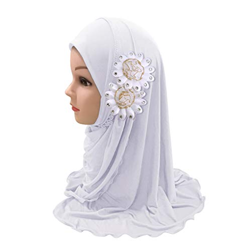 Girls Hijab Head Wrap Muslim Turban Islamic Scraf One Piece Shawls with Flowers