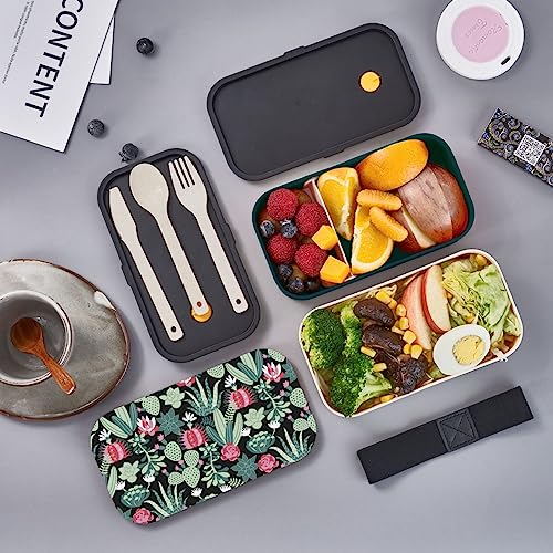 Cactus Premium Bento Lunch Box, 2 Compartments Leakproof Lunch Box With Cutlery For Adults, Microwave & Dishwasher Safe