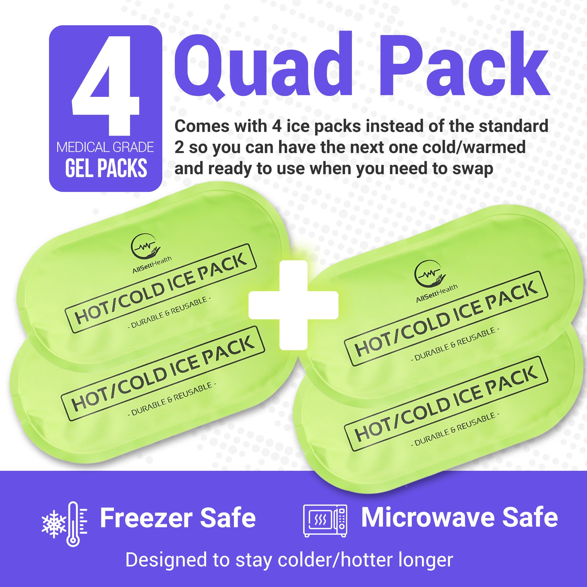 Reusable Hot and Cold Gel Ice Pack Wrap (4 Pack) for Injuries | Adjustable & Flexible for Knees, Back, Shoulders, Arms, and Legs – Reusable