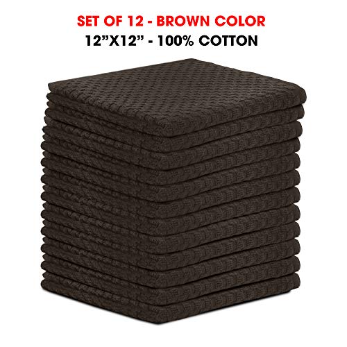 TALVANIA Dishcloths for Kitchen Cotton Terry Dish Cloths 12 Pack Soft and Absorbent Cleaning Dish Rag 12” X 12” Small Dish Towels (Brown)