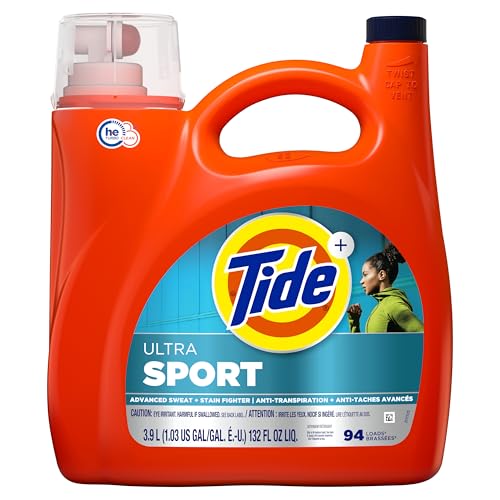 Tide Plus Febreze Sport Odor Defense Liquid Laundry Detergent Soap, HE Compatible, 94 Loads, 132 fl oz