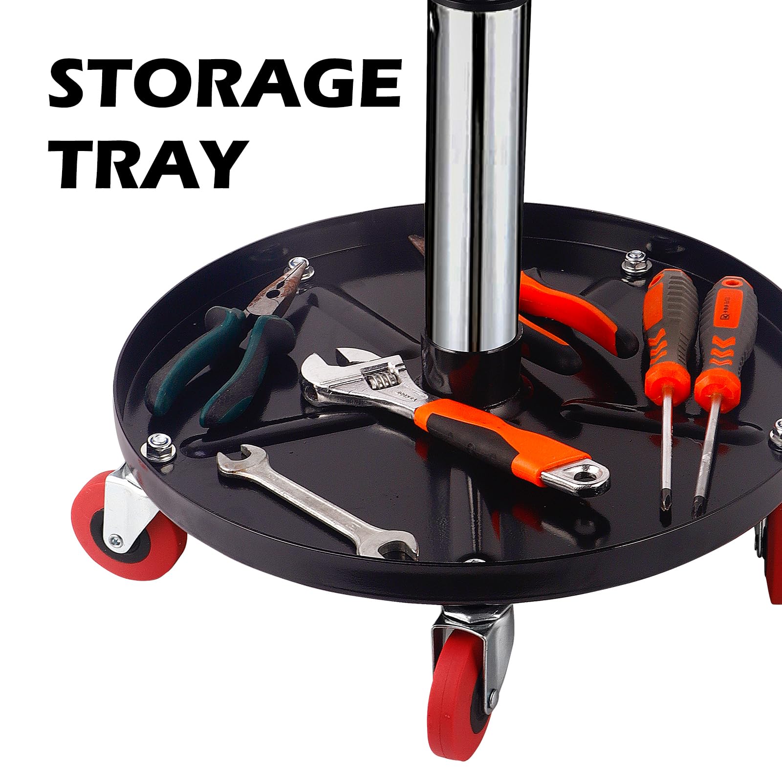 PowerSmart Rolling Mechanics Seat, 300 LBS Capacity Heavy-Duty Pneumatic Adjustable Garage Stool with Tool Tray Storage