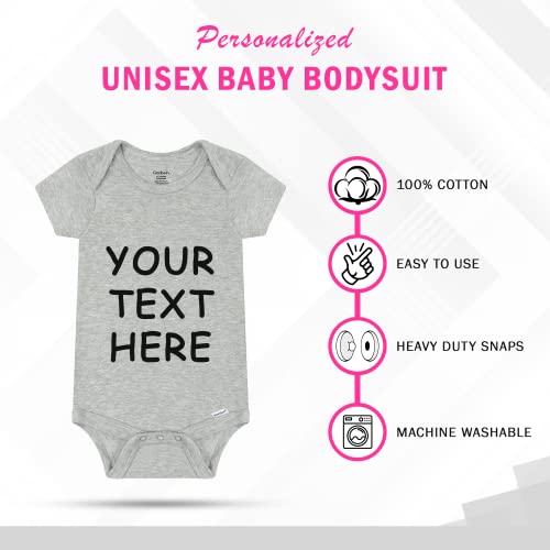 Personalized Unisex Baby Bodysuit - Custom Bodysuit with Name and Other Text on Front - Short Sleeve Personalized Baby Romper - Gray - 0-3 Months