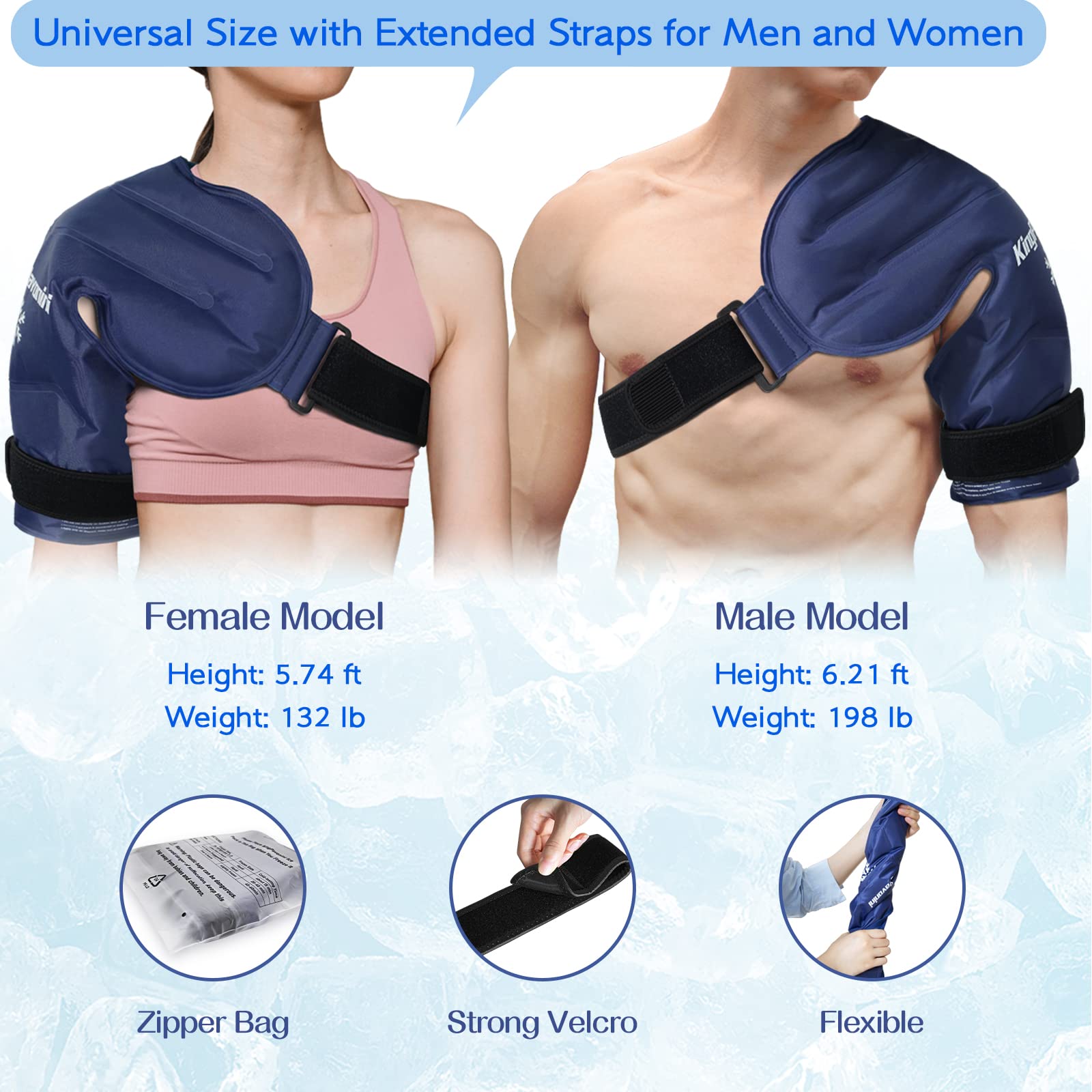 KingPavonini Shoulder Ice Pack Rotator Cuff Cold Therapy, Reusable Gel Ice Pack for Shoulder Injuries, Shoulder Ice Pack Wrap for Pain Relief, Swelling, Shoulders Surgery, Tendonitis, Bursitis, Blue