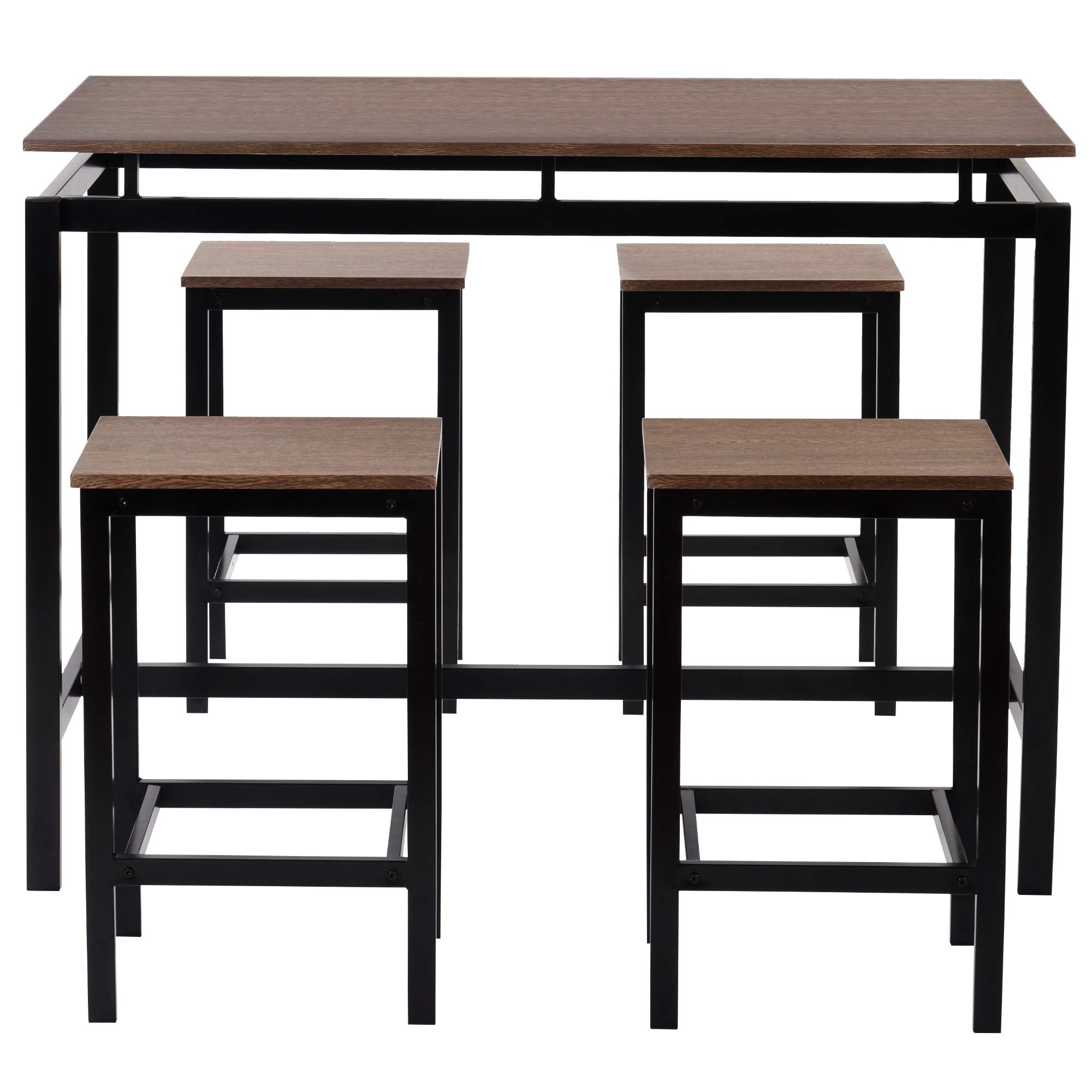 Merax 5-Piece Kitchen Counter Height Table Set, Industrial Dining Table with 4 Chairs, Small Space Table & Chairs, Kitchen Table Set for 4 People (Dark Brown +Black)