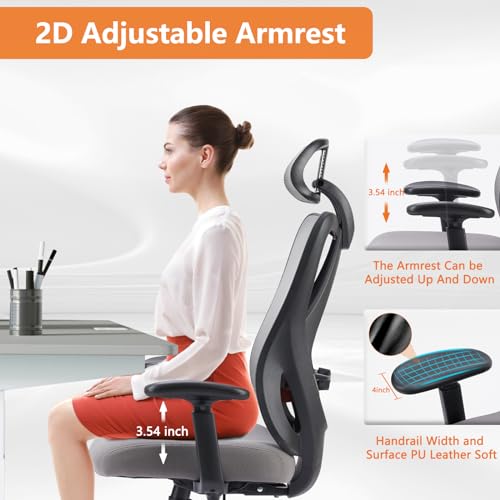Office Chair, Desk Chair Computer Chair Ergonomic Office Chair with 2D Armrest Adjustable Lumbar Support & Headrest, High Back Home Office Desk Chair 135°Tilt Function Big and Tall Office Chair