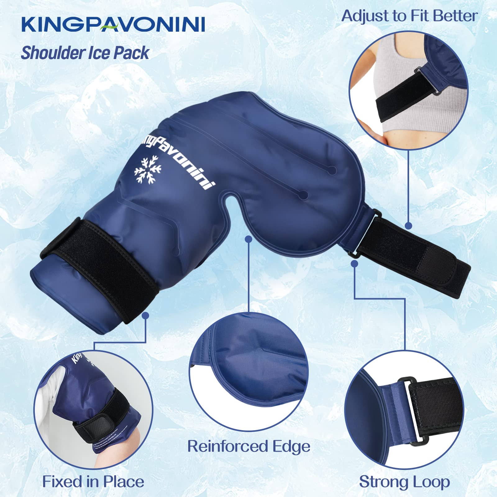 KingPavonini Shoulder Ice Pack Rotator Cuff Cold Therapy, Reusable Gel Ice Pack for Shoulder Injuries, Shoulder Ice Pack Wrap for Pain Relief, Swelling, Shoulders Surgery, Tendonitis, Bursitis, Blue