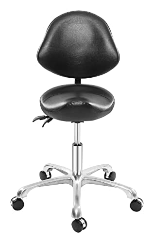 ajorah Adjustable Saddle Chair Stool with Back Rest,Heavy Duty Ergonomic Stool Chair for Laboratory, Clinic, Salon, Manicure,Tattoo (Black, with Backrest)