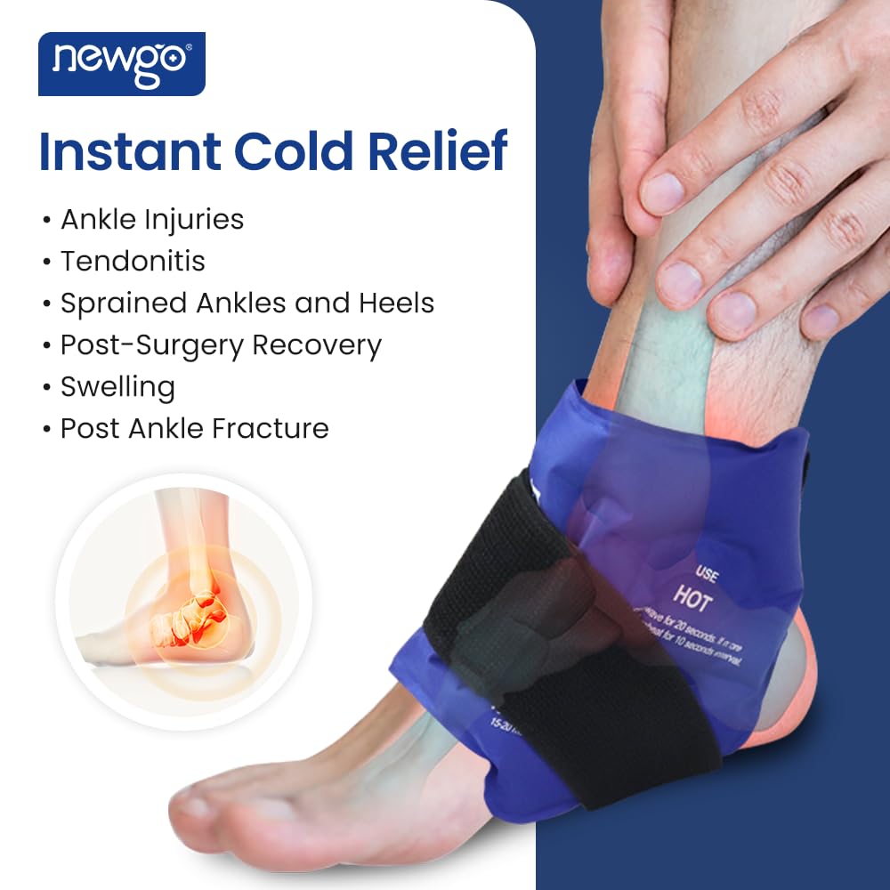 NEWGO Ankle Ice Pack Wrap for Swelling, Ice Pack for Ankle Injuires Reusable Ankle Cold Pack Wrap Hot Cold Therapy Ankle Ice Wrap for Sprained Ankles, Achilles Tendonitis - Blue
