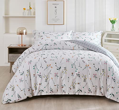 OAITE Duvet Cover Set,100% Cotton Comforter Cover with Floral Pattern Duvet Cover Set,Soft Bedding Set Includes with 3 Piece (2 Pillow Shams,1 Duvet Cover)