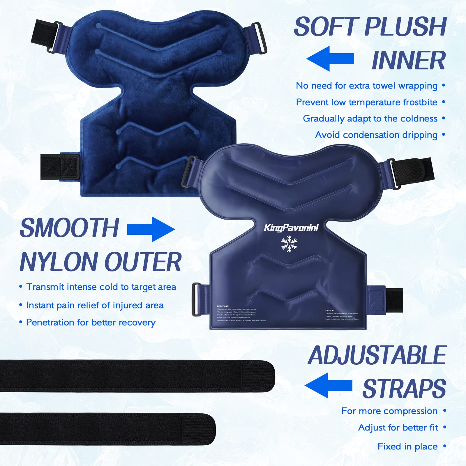 KingPavonini Shoulder Ice Pack Rotator Cuff Cold Therapy, Reusable Gel Ice Pack for Shoulder Injuries, Shoulder Ice Pack Wrap for Pain Relief, Swelling, Shoulders Surgery, Tendonitis, Bursitis, Blue