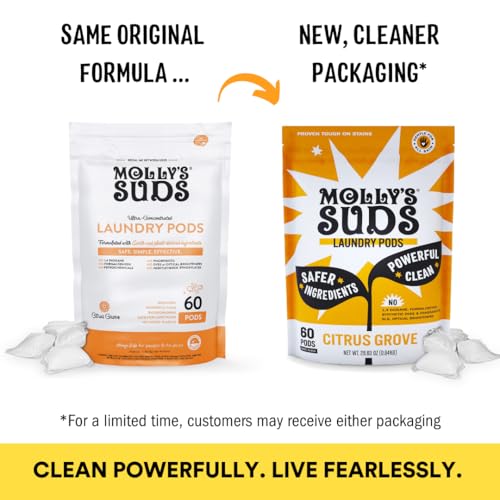 Molly's Suds Laundry Detergent Pods | Clean Detergent for Sensitive Skin | Ultra Concentrated and Stain Fighting | Citrus Grove - 60 Count