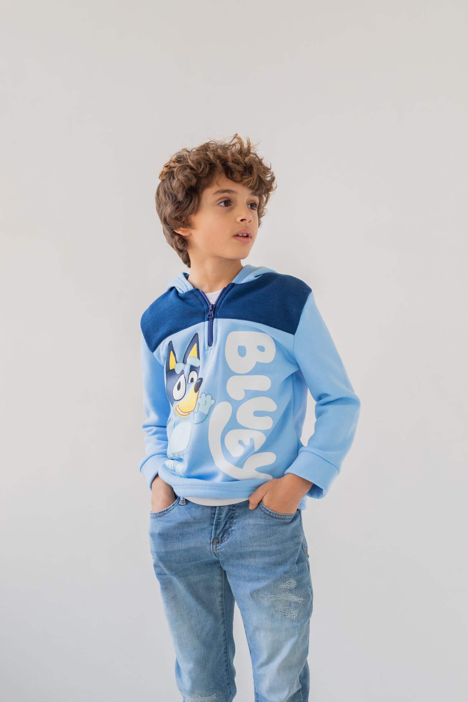 Bluey Little Boys Fleece Half Zip Hoodie 7-8 Blue