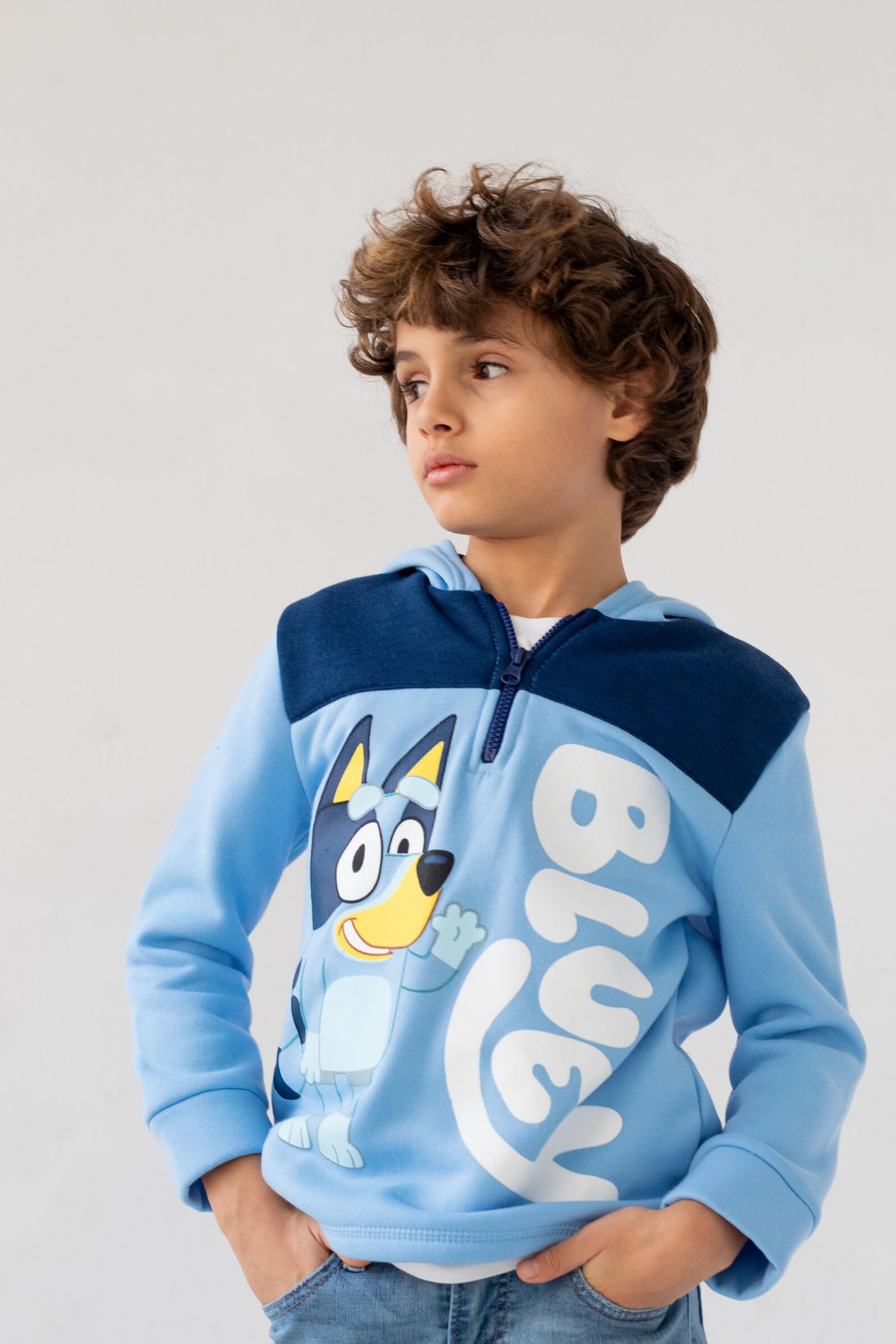 Bluey Little Boys Fleece Half Zip Hoodie 7-8 Blue