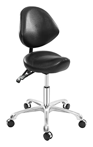 ajorah Adjustable Saddle Chair Stool with Back Rest,Heavy Duty Ergonomic Stool Chair for Laboratory, Clinic, Salon, Manicure,Tattoo (Black, with Backrest)