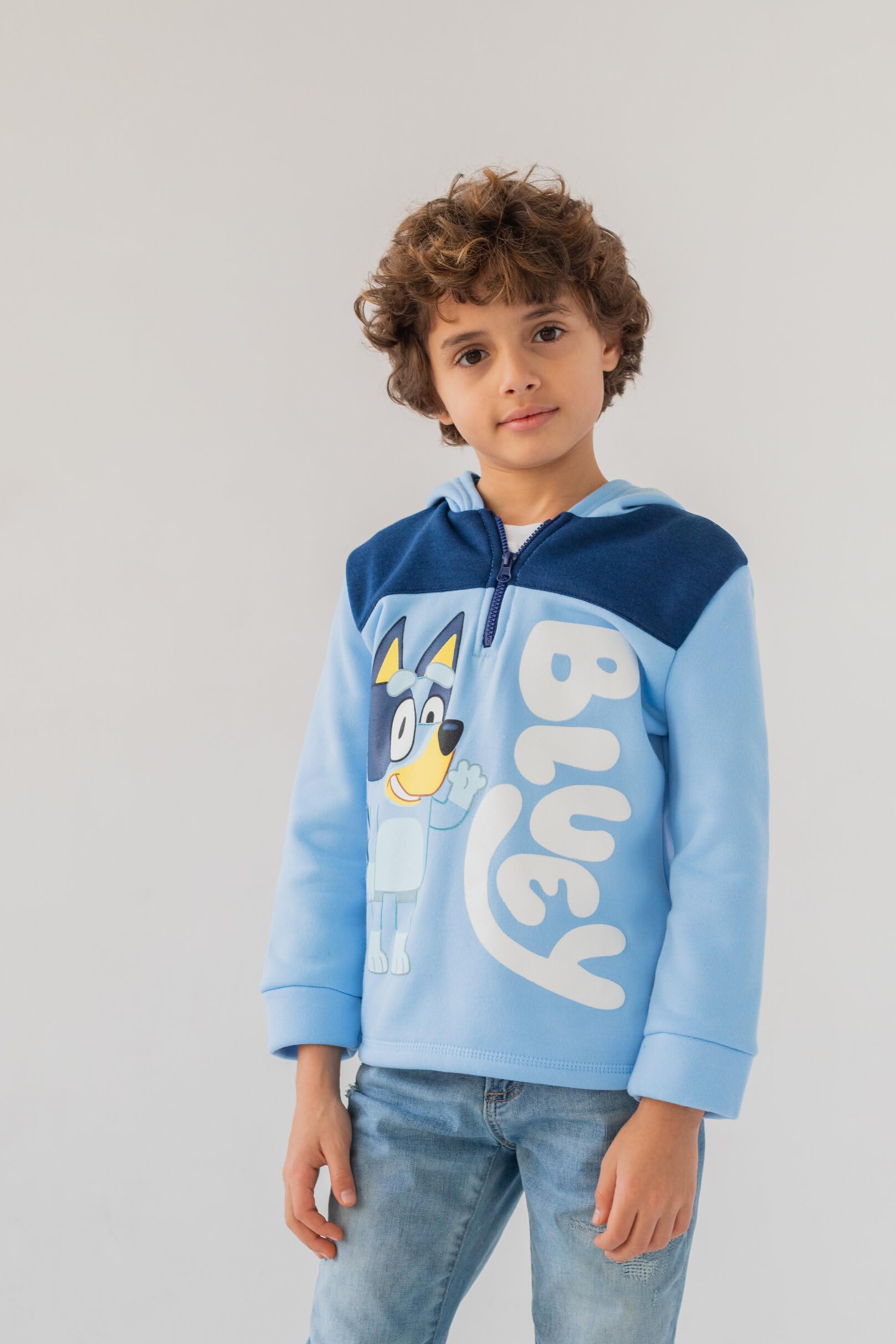 Bluey Little Boys Fleece Half Zip Hoodie 7-8 Blue