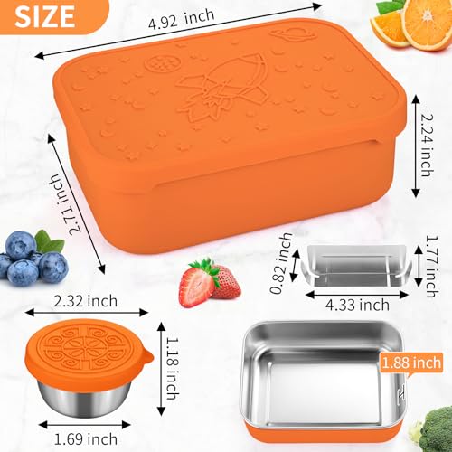 LEGELITE Bento Lunch Box Container, Stainless Steel Bento Box with Removeable Compartments and 2 sauce cups, Dishwasher, Freezer Safe, BPA-Free -Sage (Orange)