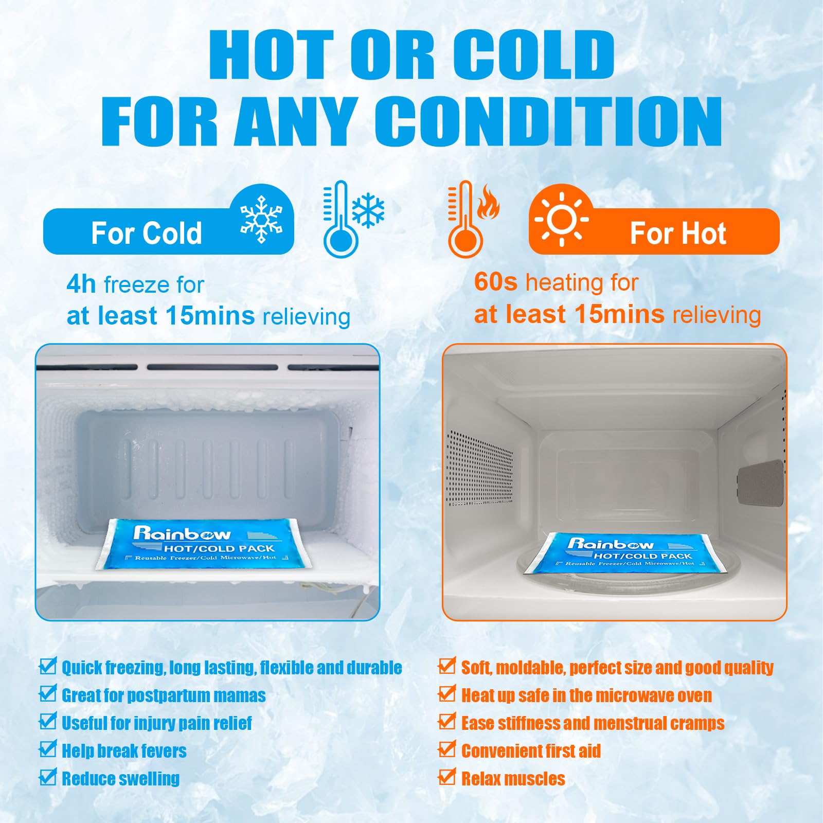 Soft Ice Packs Reusable Gel Pack 2, Hot and Cold Gel Ice Packs for Injuries, Headaches, Joint Pain Relief, Comfort Ice Gel Pack Flexible Therapy on Neck, Ankle, Knee, Leg, Shoulder, Elbow, Wrist, Feet