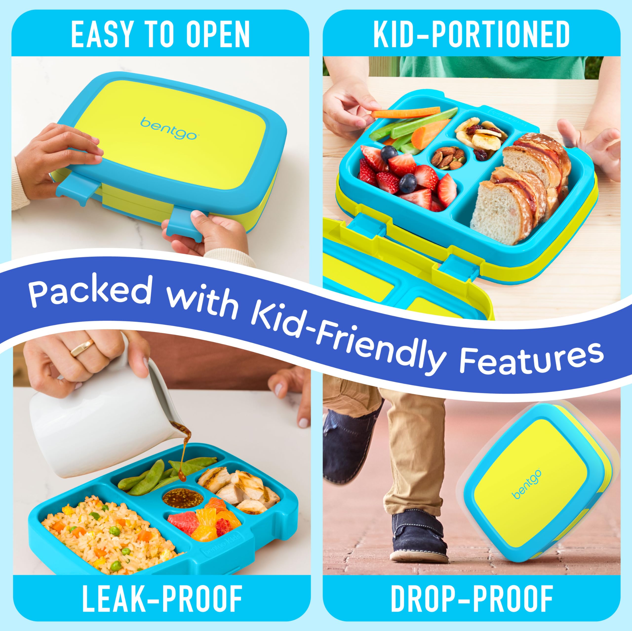 Bentgo Kids Bento-Style 5-Compartment Leak-Proof Lunch Box - Ideal Portion Sizes for Ages 3 to 7 - Durable, Drop-Proof, Dishwasher Safe, BPA-Free, & Made with Food-Safe Materials (Citrus Yellow)