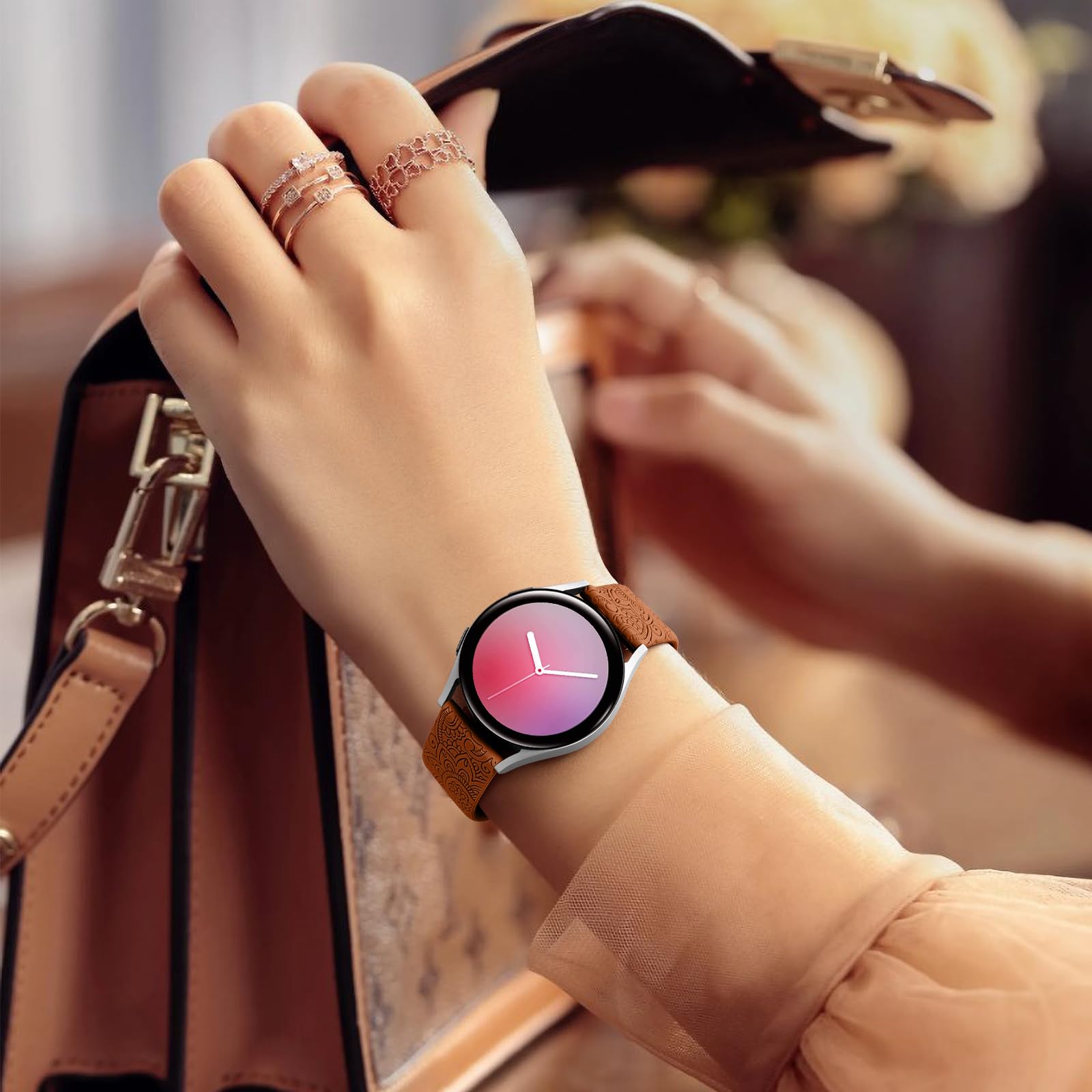 Odbeai Compatible with Samsung Watch Bands, Floral Engraved Bands Compatible with Galaxy Watch 6 Band, Soft Silicone Breathable Waterproof Cute Strap for Galaxy Watch 7/4/5/5 Pro/4 6 Classic/Active 2