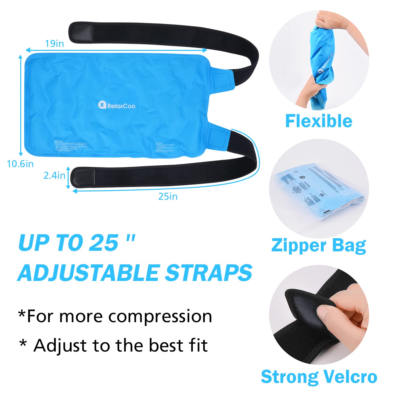 RelaxCoo XXL Knee Ice Pack Wrap Around Entire Knee After Surgery, Gel Ice Pack for Knee Injuries Reusable, Large Cold Pack for Pain Relief, Swelling