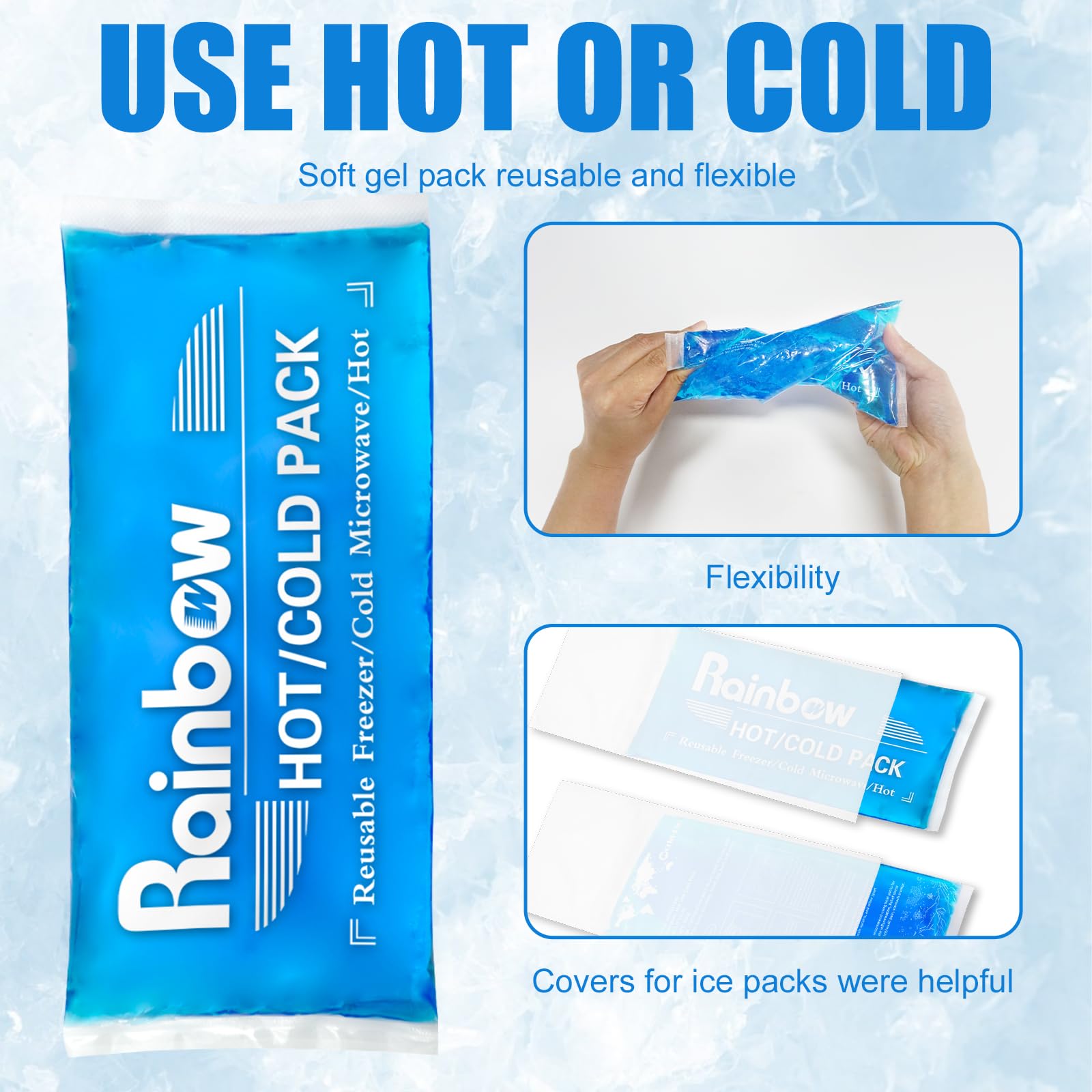 Soft Ice Packs Reusable Gel Pack 2, Hot and Cold Gel Ice Packs for Injuries, Headaches, Joint Pain Relief, Comfort Ice Gel Pack Flexible Therapy on Neck, Ankle, Knee, Leg, Shoulder, Elbow, Wrist, Feet