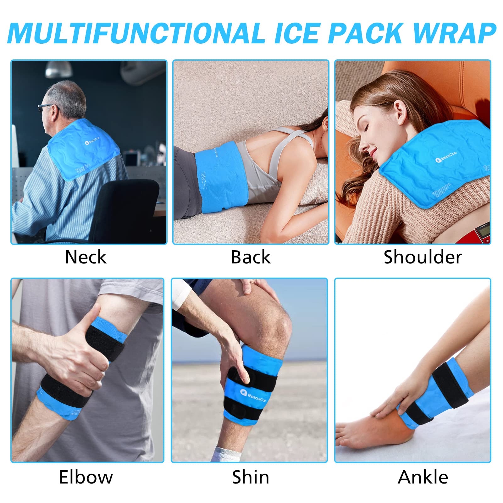 RelaxCoo XXL Knee Ice Pack Wrap Around Entire Knee After Surgery, Gel Ice Pack for Knee Injuries Reusable, Large Cold Pack for Pain Relief, Swelling