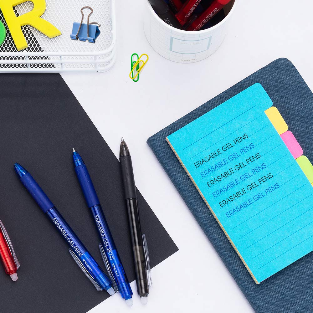sunacme Erasable Gel Pens, Retractable Erasable Gel Pen Clicker Fine Point 0.7 mm, Smooth Ink for Writing (8 Black/8 Blue)