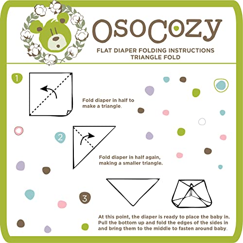 OsoCozy - Organic Flat Cloth Diapers (Dozen) - 27 x 30.5 - One-Layer Nappies Made of Soft, Durable 100% Birdseye Cotton - The Best Organic Diapers - Sold by The Dozen.