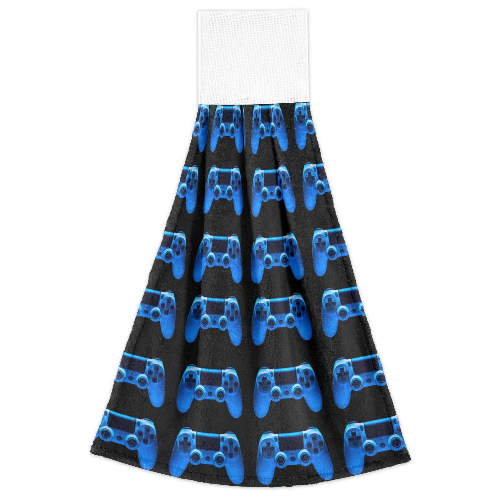 Oyihfvs Video Game Joystick Gamepad in Blue Neon Lights Isolated on Black 2 Pcs Hanging Kitchen Hand Towel, Soft Face Bath Towel, Fast Drying Cleaning Towels with Hook & Loop Home Washcloth Dishcloth