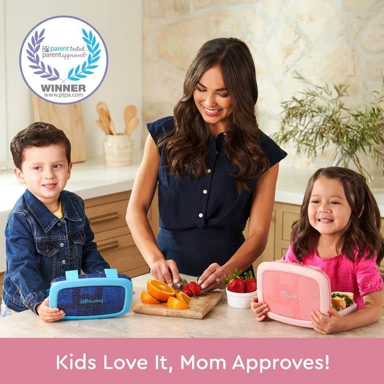 Bentgo® Kids 5-Compartment Lunch Box With Kids 2-in-1 Backpack & Insulated Lunch Bag (Glitter Edition - Petal Pink)