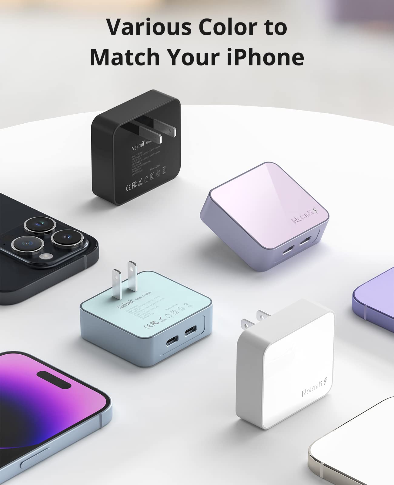 Nekmit Dual Port USB C Wall Charger, 40W PD Fast Charging USB C Wall Plug Adapter, Flat Thin Slim Charger Block for iPhone 14/14 Pro/14 Pro Max, Galaxy, MacBook Air, iPad, AirPods and More