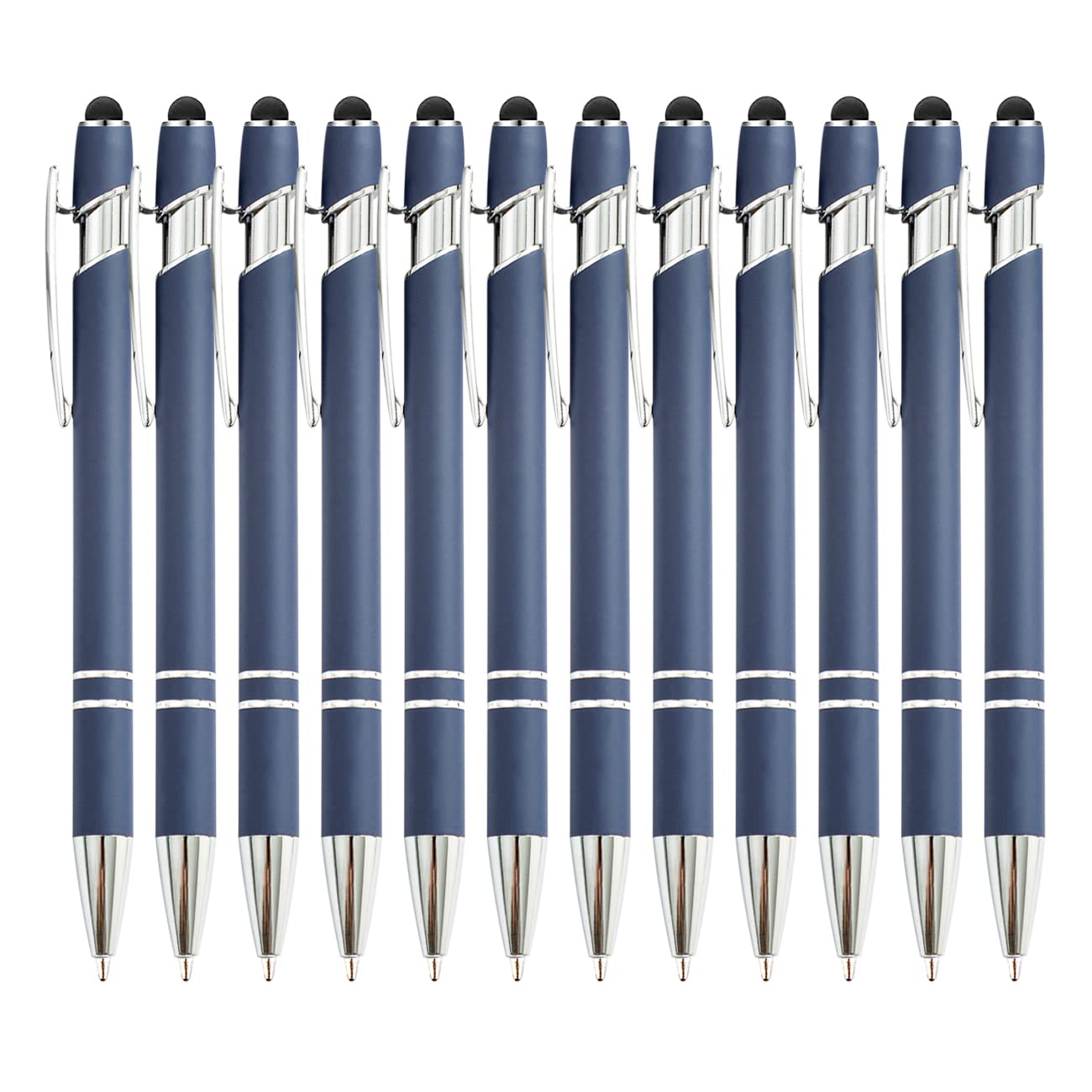 PASISIBICK 12 Pieces Blue Ballpoint Pen with Stylus Tip, 2 in 1 Stylus Stylish Pen, Premium Metal Stylus Pen for Touch Screens, Black Ink, 1.0 mm Medium Point.(12 PCS Blue)