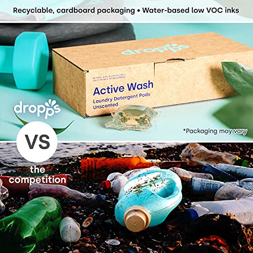 Dropps Active Wash Laundry Detergent Pods: Unscented | 24 Count | HE Compatible + All Washers | Cold Wash + All Temperatures | Sport Detergent | Low Waste Packaging