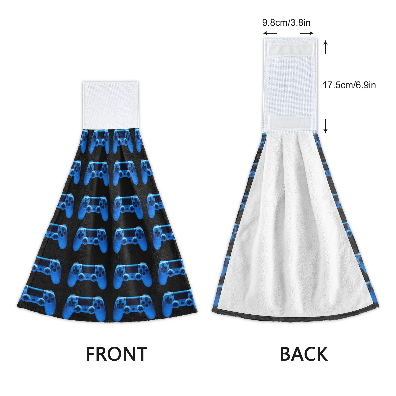 Oyihfvs Video Game Joystick Gamepad in Blue Neon Lights Isolated on Black 2 Pcs Hanging Kitchen Hand Towel, Soft Face Bath Towel, Fast Drying Cleaning Towels with Hook & Loop Home Washcloth Dishcloth