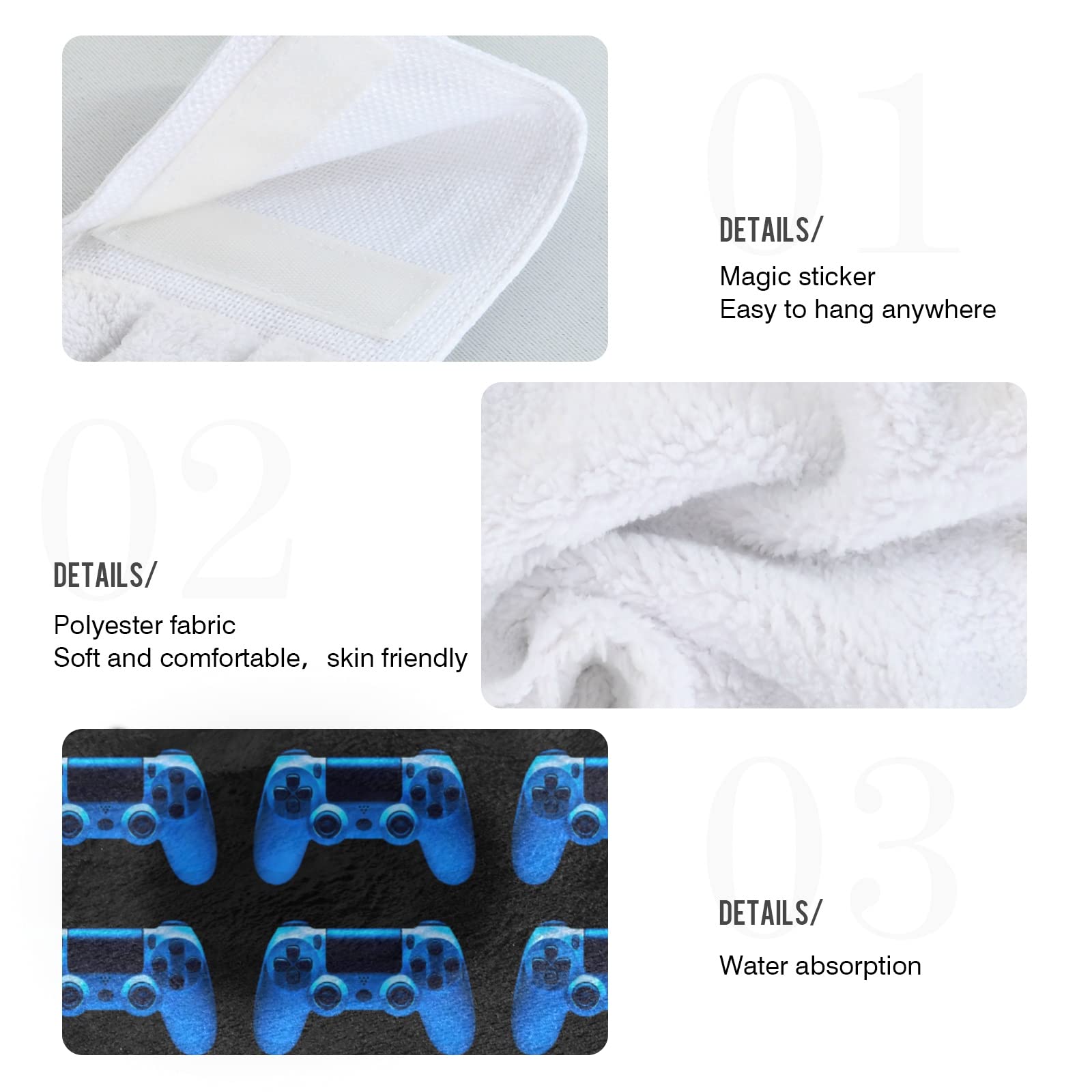 Oyihfvs Video Game Joystick Gamepad in Blue Neon Lights Isolated on Black 2 Pcs Hanging Kitchen Hand Towel, Soft Face Bath Towel, Fast Drying Cleaning Towels with Hook & Loop Home Washcloth Dishcloth