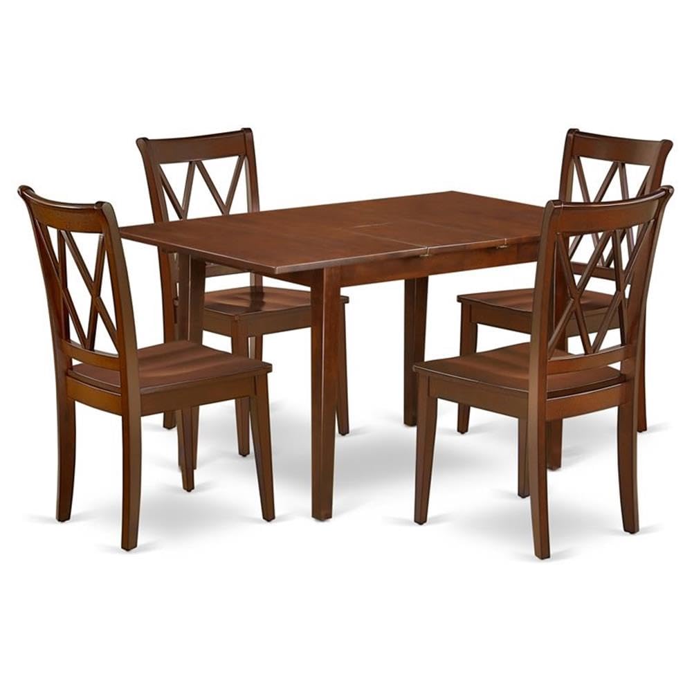 East West Furniture NOCL5-MAH-W 5 Piece Dining Set Includes a Rectangle Dining Table with Butterfly Leaf and 4 Kitchen Chairs, 32x54 Inch, Mahogany
