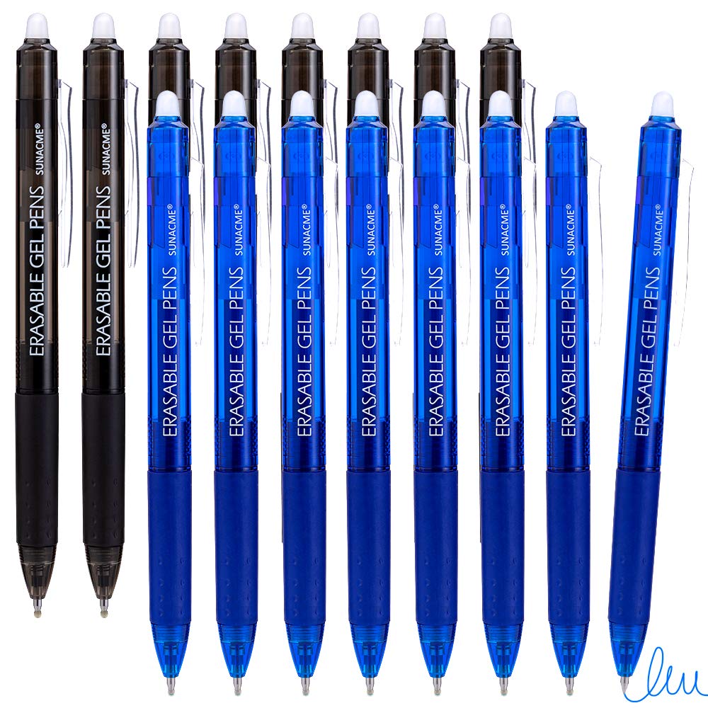 sunacme Erasable Gel Pens, Retractable Erasable Gel Pen Clicker Fine Point 0.7 mm, Smooth Ink for Writing (8 Black/8 Blue)