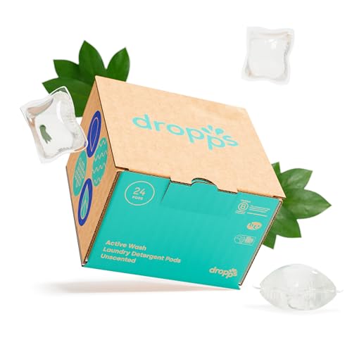 Dropps Active Wash Laundry Detergent Pods: Unscented | 24 Count | HE Compatible + All Washers | Cold Wash + All Temperatures | Sport Detergent | Low Waste Packaging